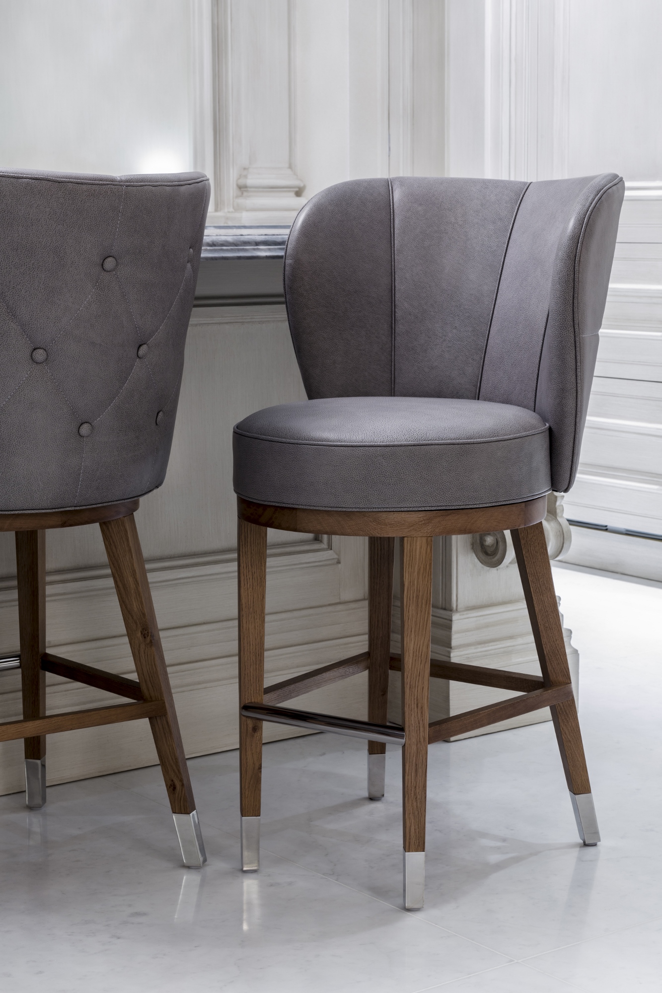Button Backed Leather Bar Stool by Jo Littlefair London | Archello