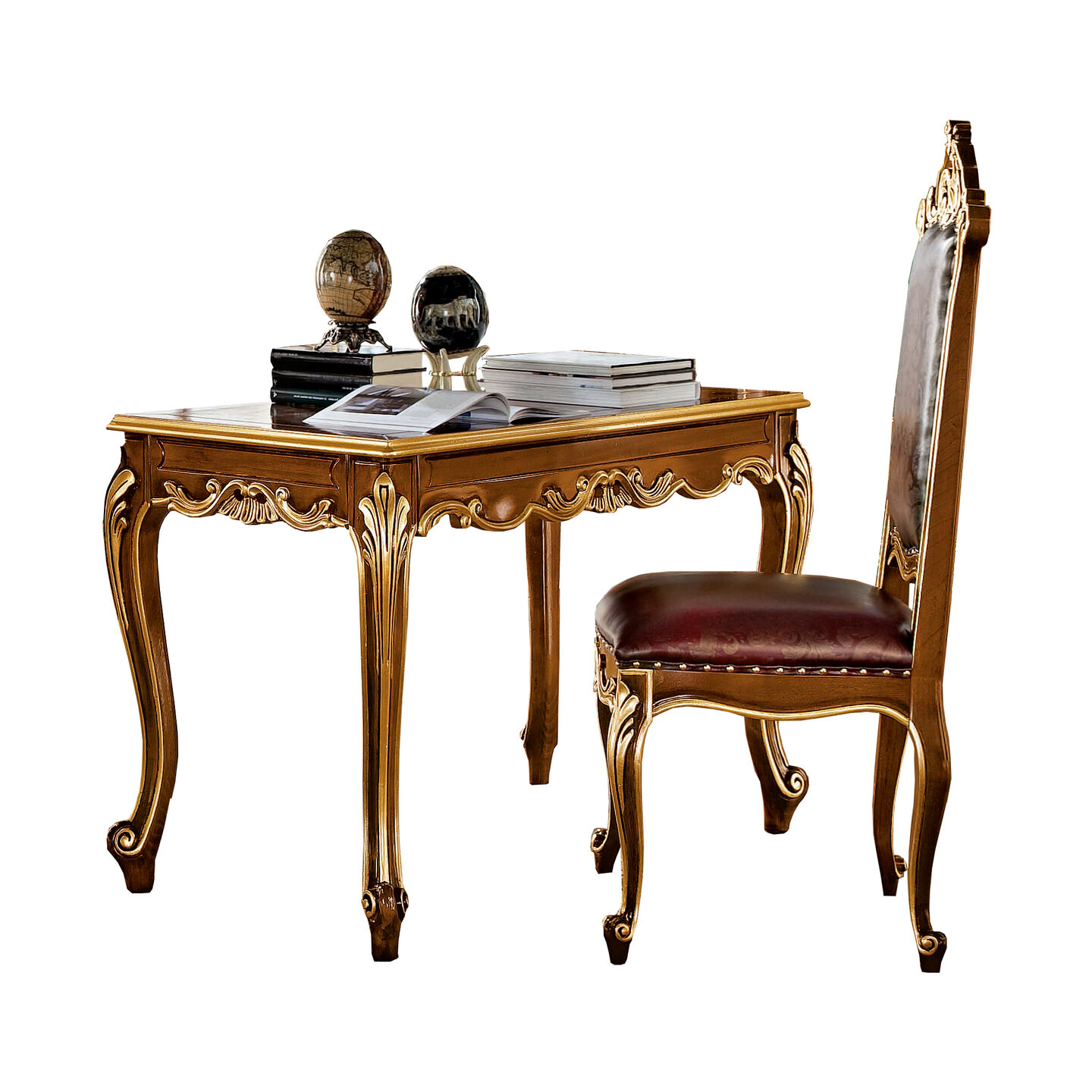 Baroque walnut writing desk with gold leaf details by Modenese Gastone ...