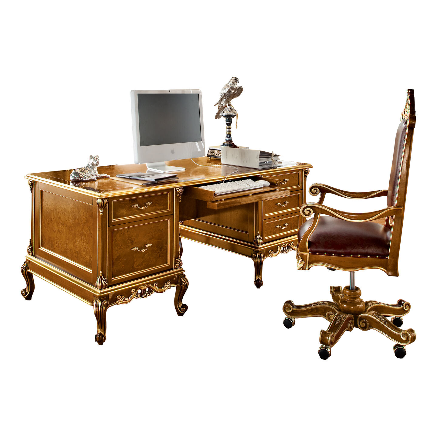 Solid wood radica office desk with cabinets and curved legs by Modenese ...