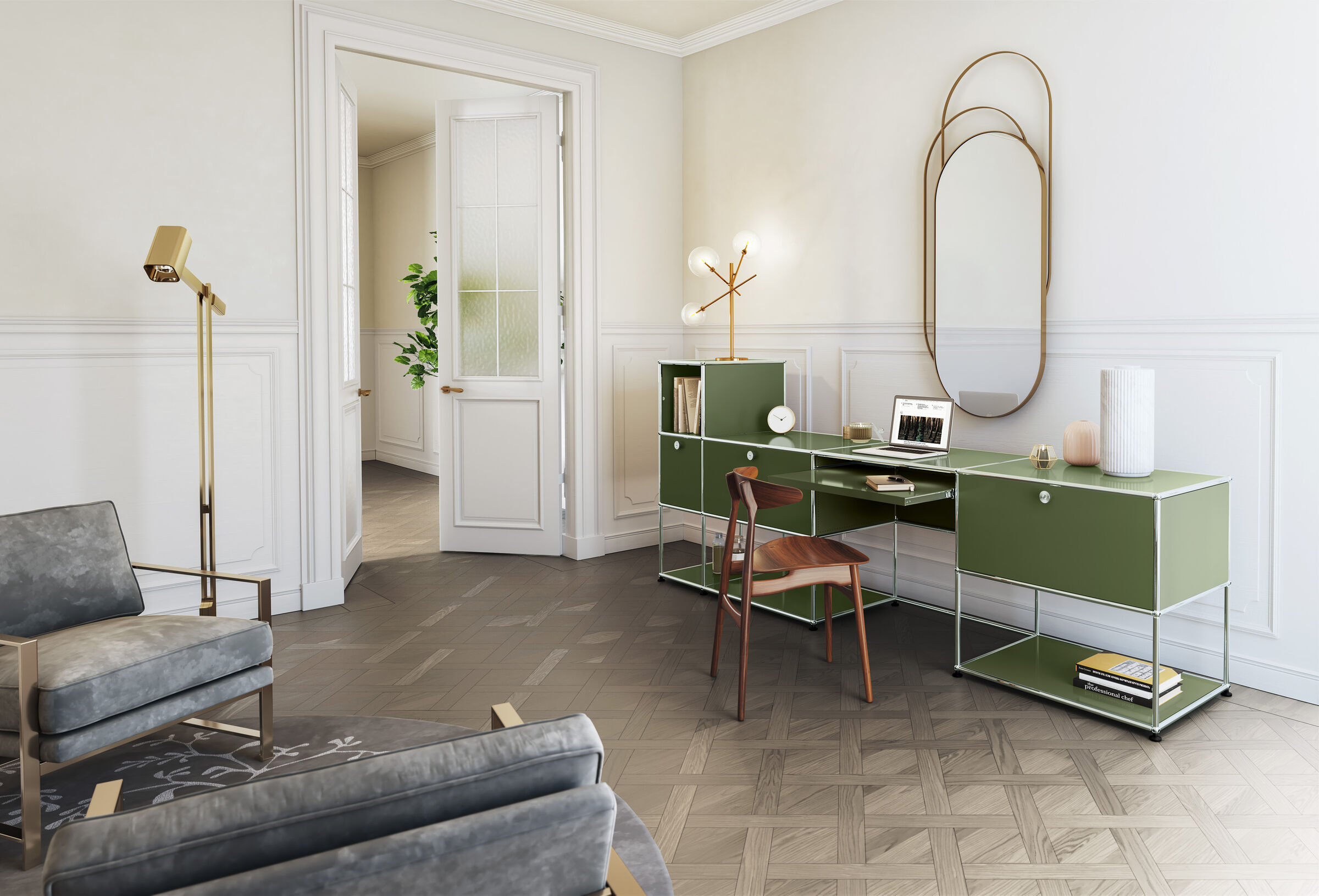 USM Haller Desk Olive Green by USM Modular Furniture | Archello